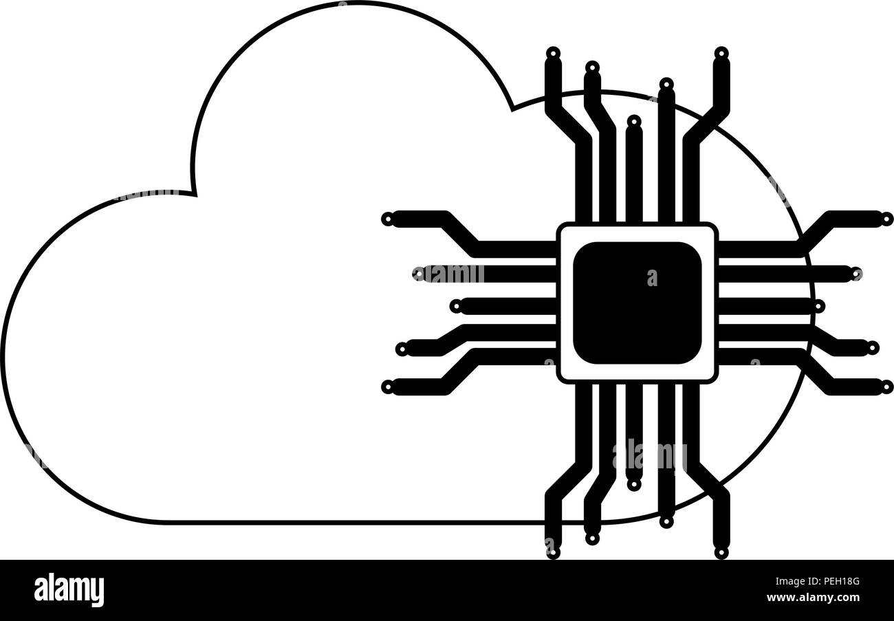 Cloud computing concept circuit board Black and White Stock Photos ...