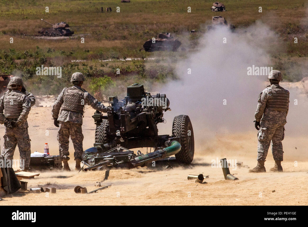 Soldiers with the 3-112th Field Artillery, New Jersey Army National Guard, fire the all-digital ...