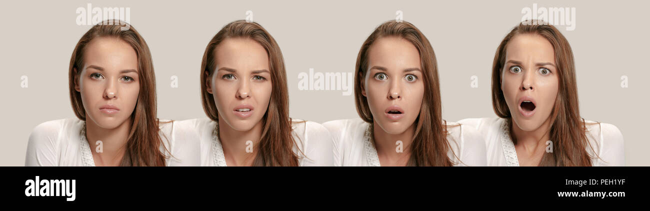 Annoyed irritated young feeling frustrated with something against gray ...