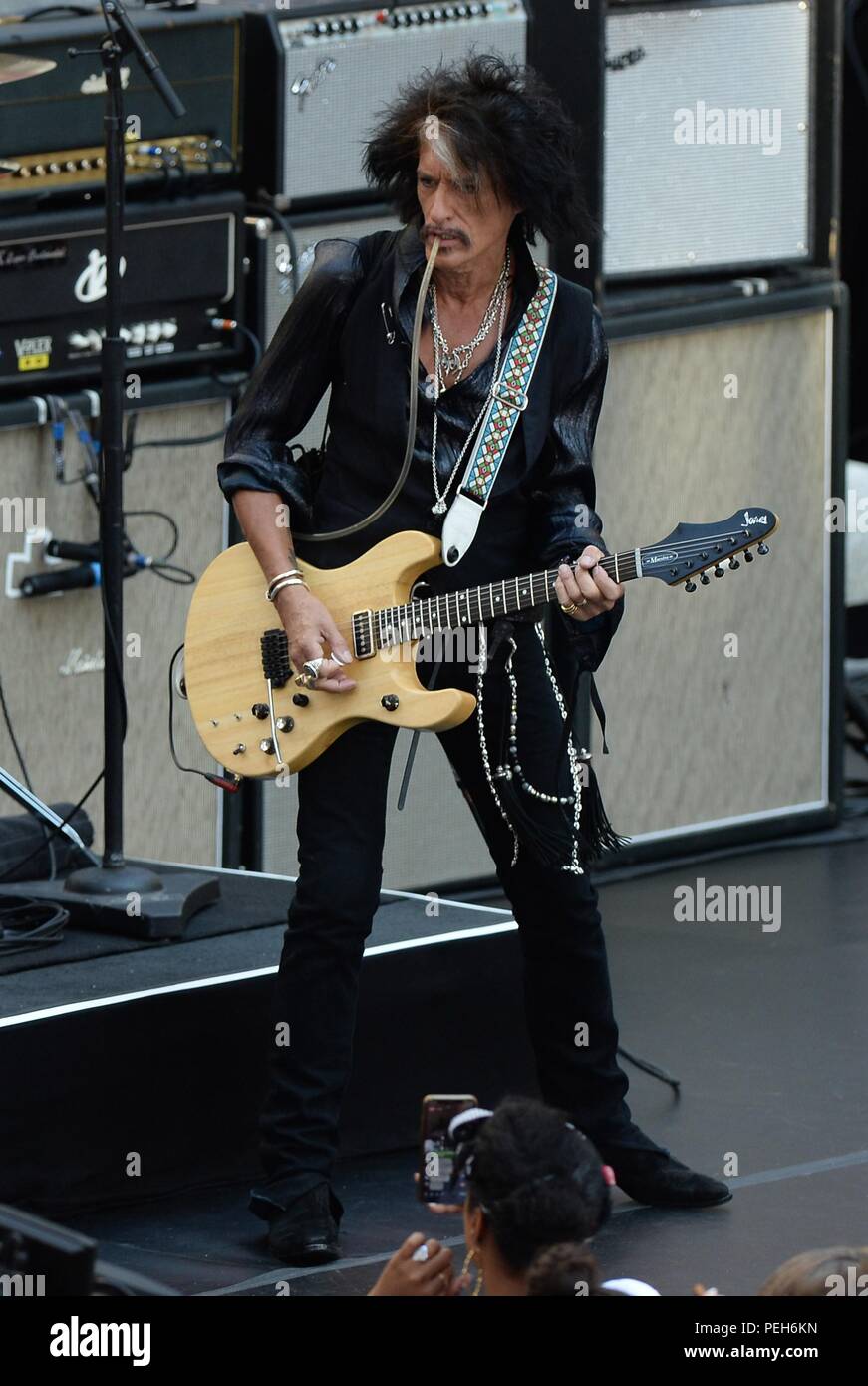 New York, NY, USA. 15th Aug, 2018. Joe Perry, Aerosmith on stage for ...
