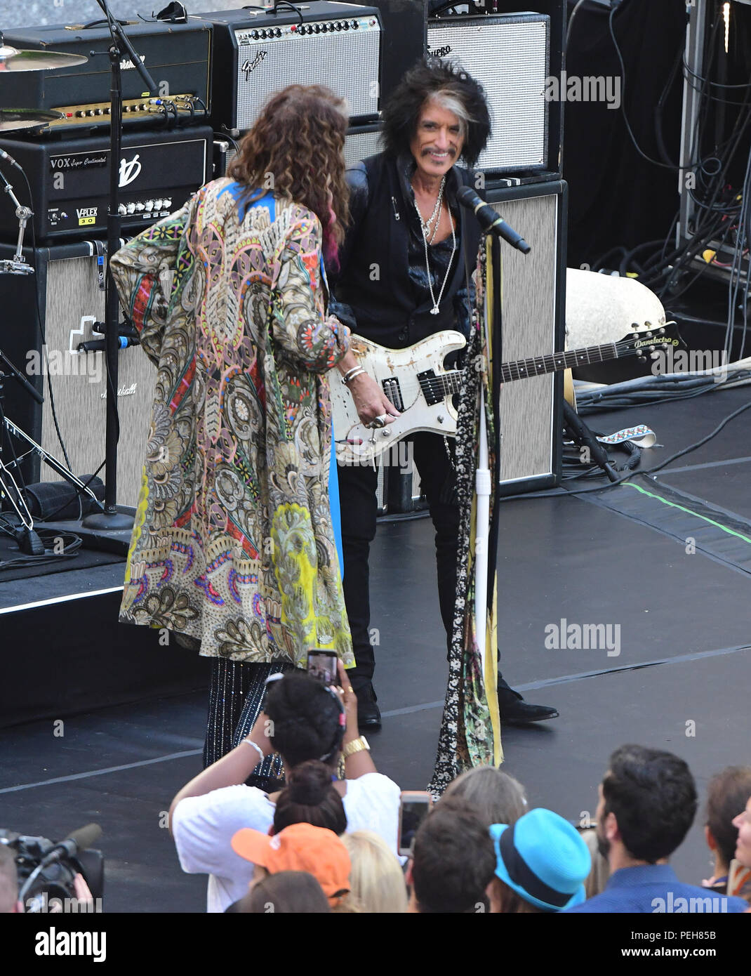 New York, NY, USA. 15th Aug, 2018. Steven Tyler, Joe Perry of Aerosmith ...