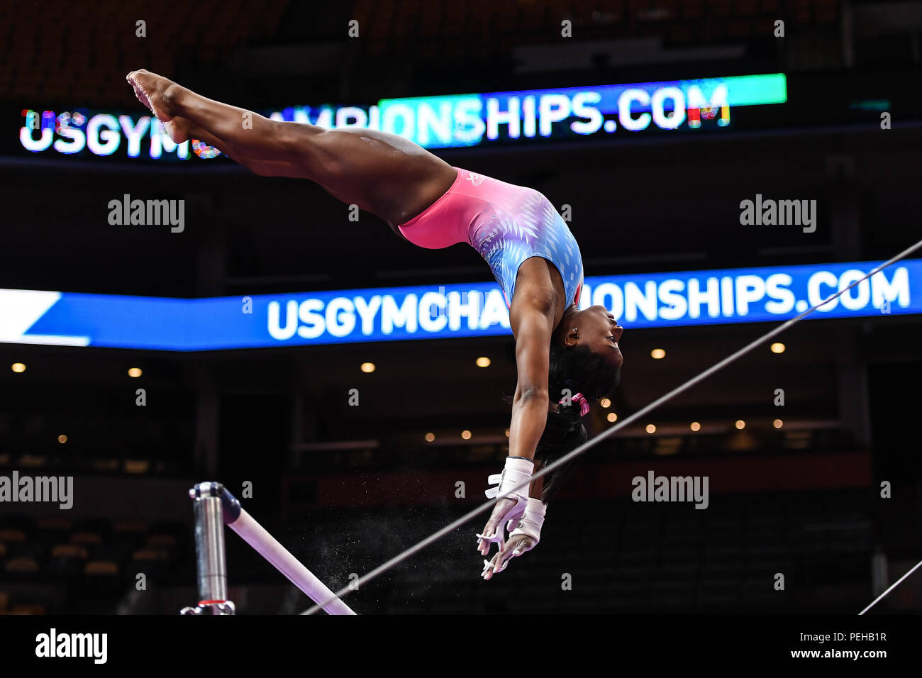 Boston, Massachussetts, USA. 15th Aug, 2018. SIMONE BILES practices her ...