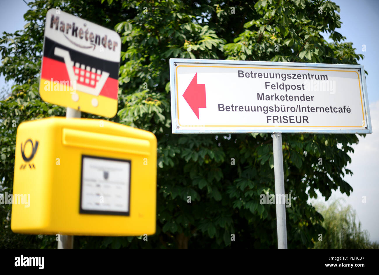 Kosovo, Prizren. 18th July, 2018. A signpost and a letterbox are in the ...