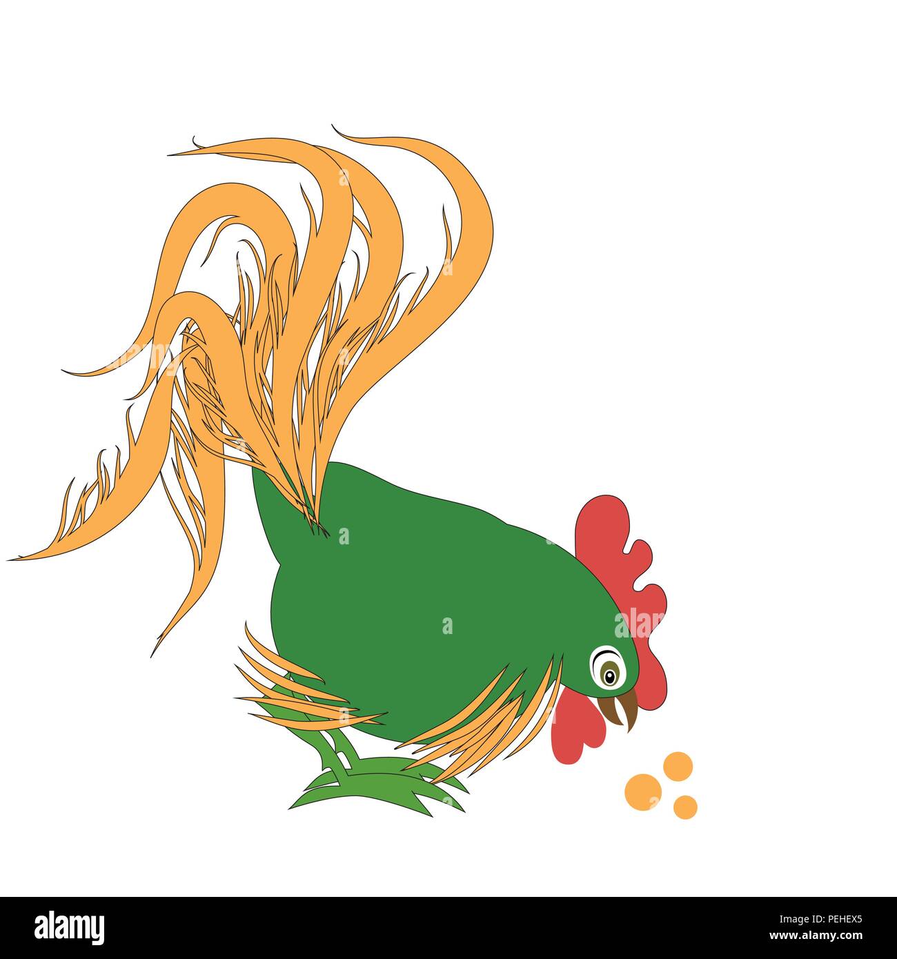 Cartoon cock with a beautiful curvy tail. Vector illustration with ...