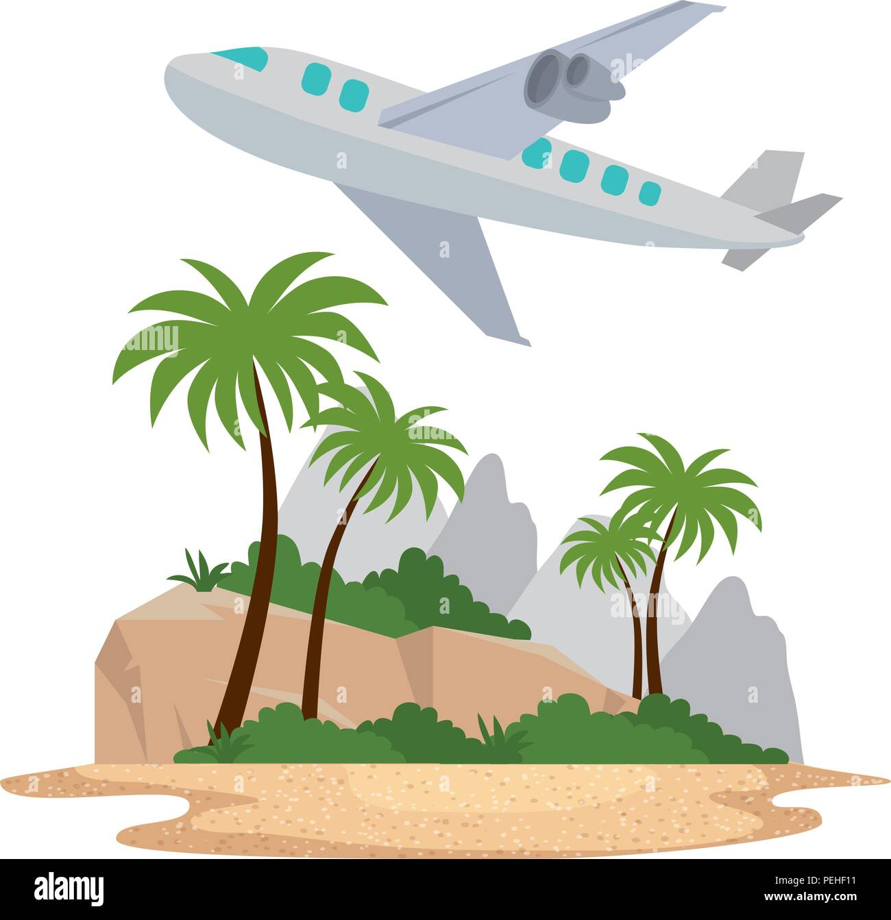 tree palms with airplane flying scene Stock Vector Image & Art - Alamy