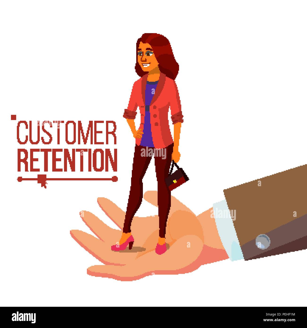 Customer Retention Vector. Businessman Hand With Woman Client. Customer ...