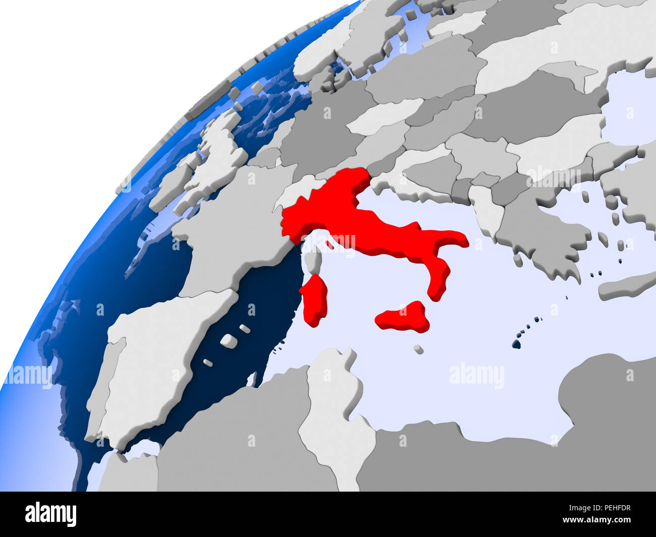 Italy on simple political globe with visible country borders and ...