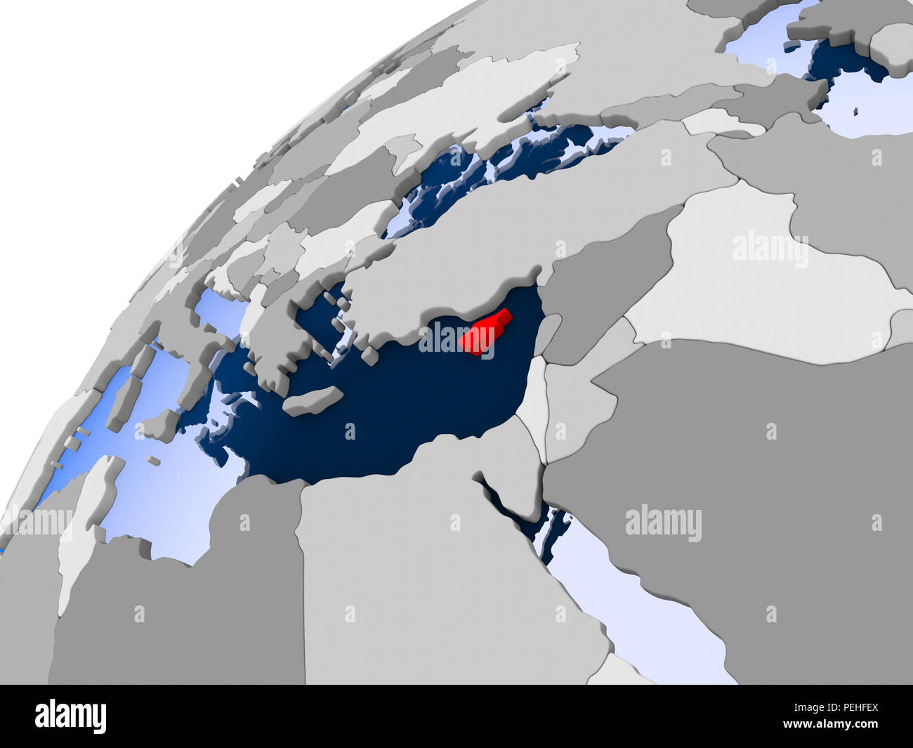Cyprus on simple political globe with visible country borders and ...