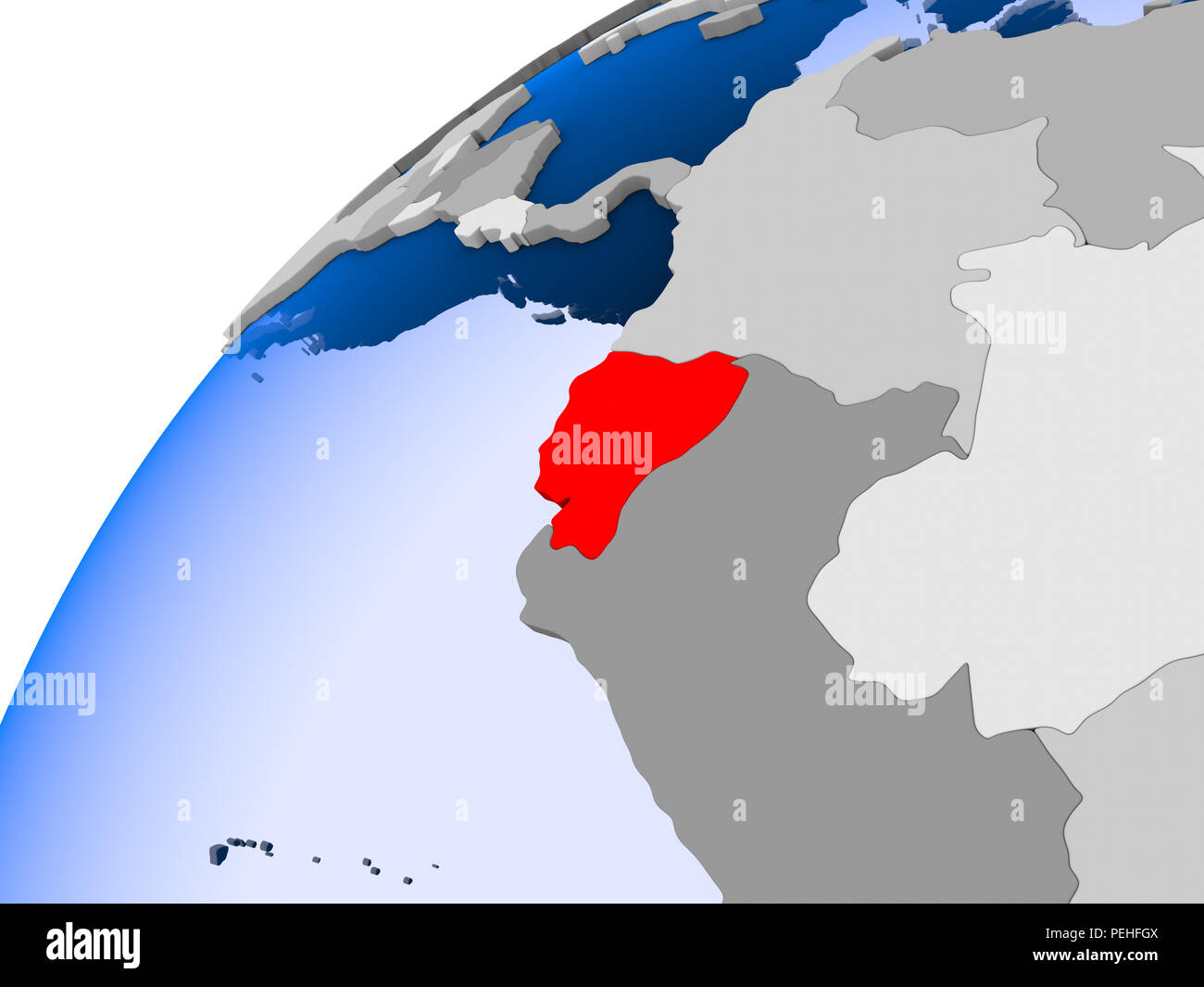 Ecuador on simple political globe with visible country borders and ...