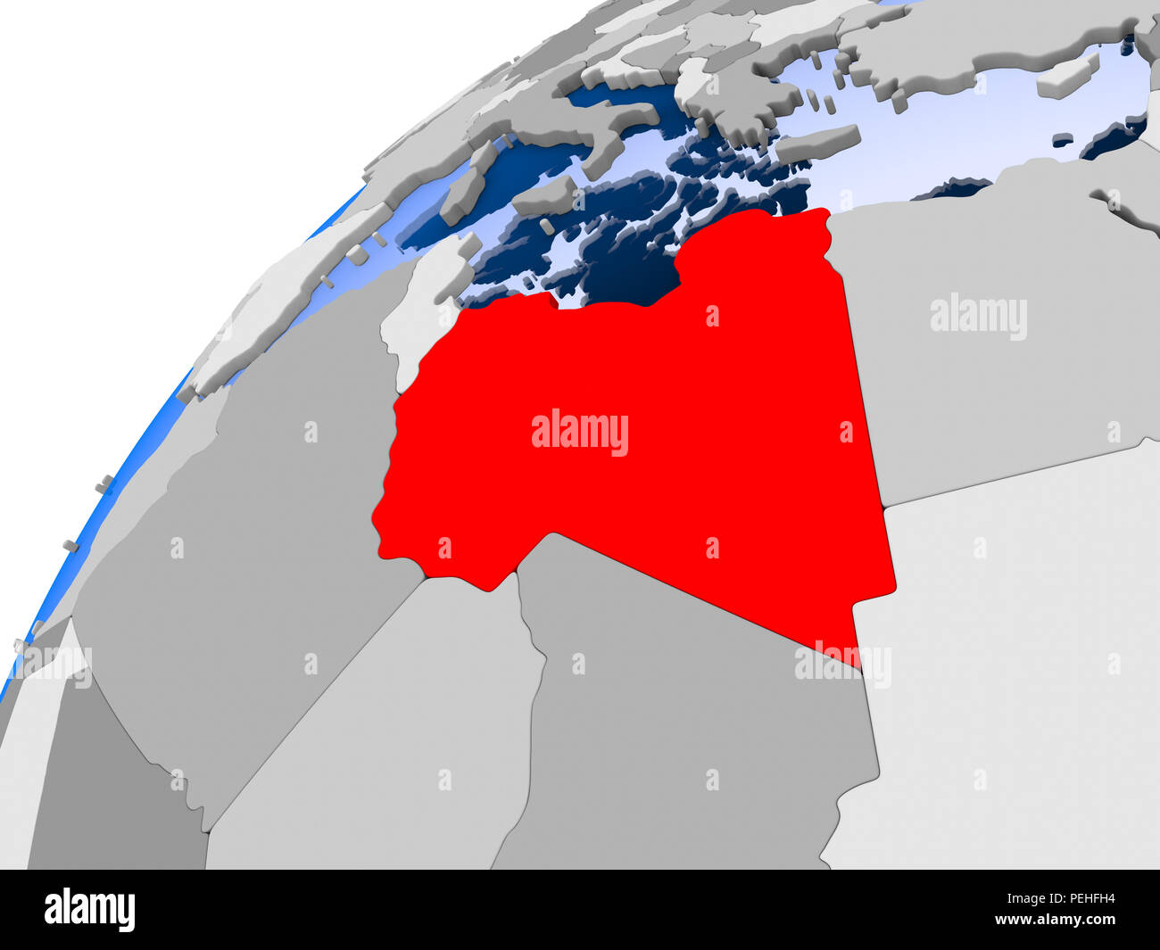 Libya on simple political globe with visible country borders and ...