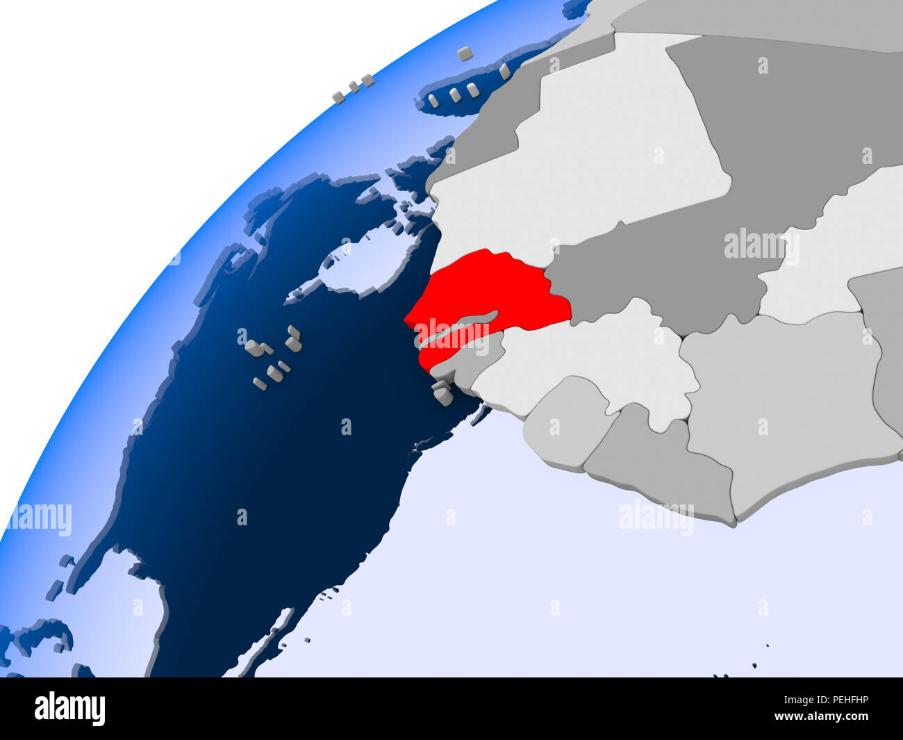 Senegal on simple political globe with visible country borders and ...