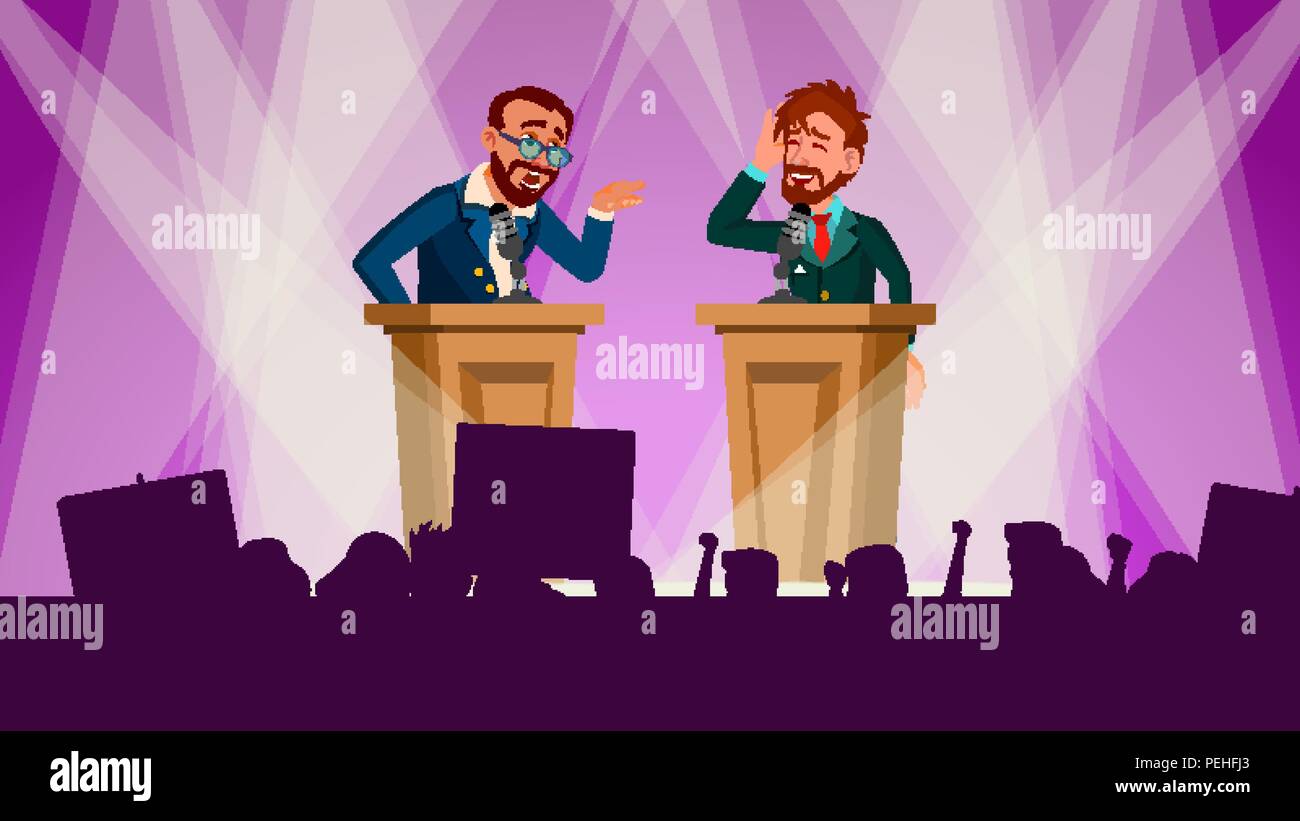 Political Meeting Vector. Discussing Problems. International Conference. Tribune. Big Audience ...