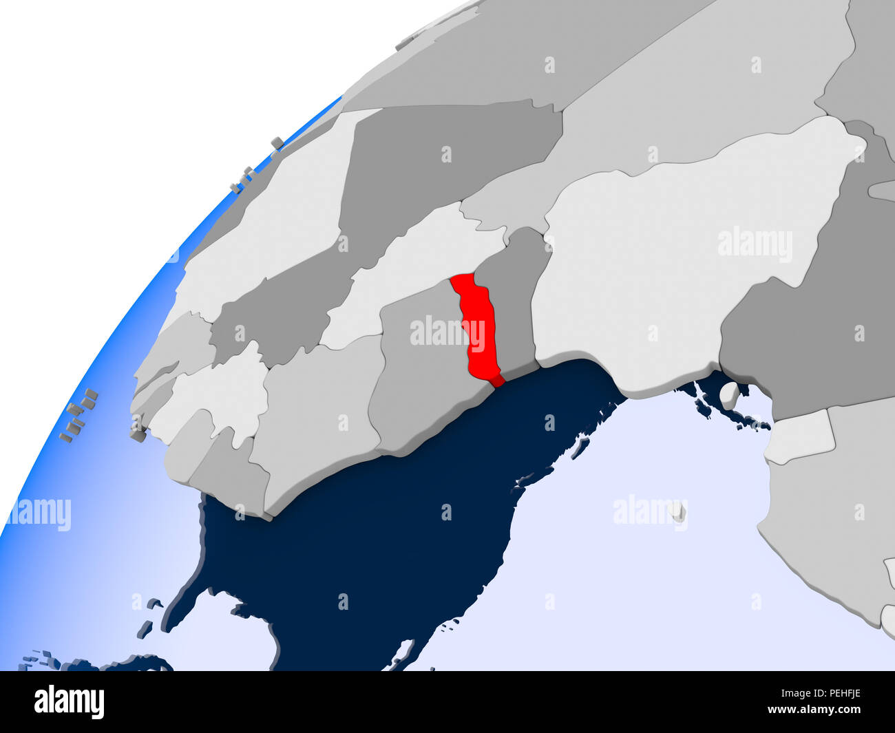Togo on simple political globe with visible country borders and ...