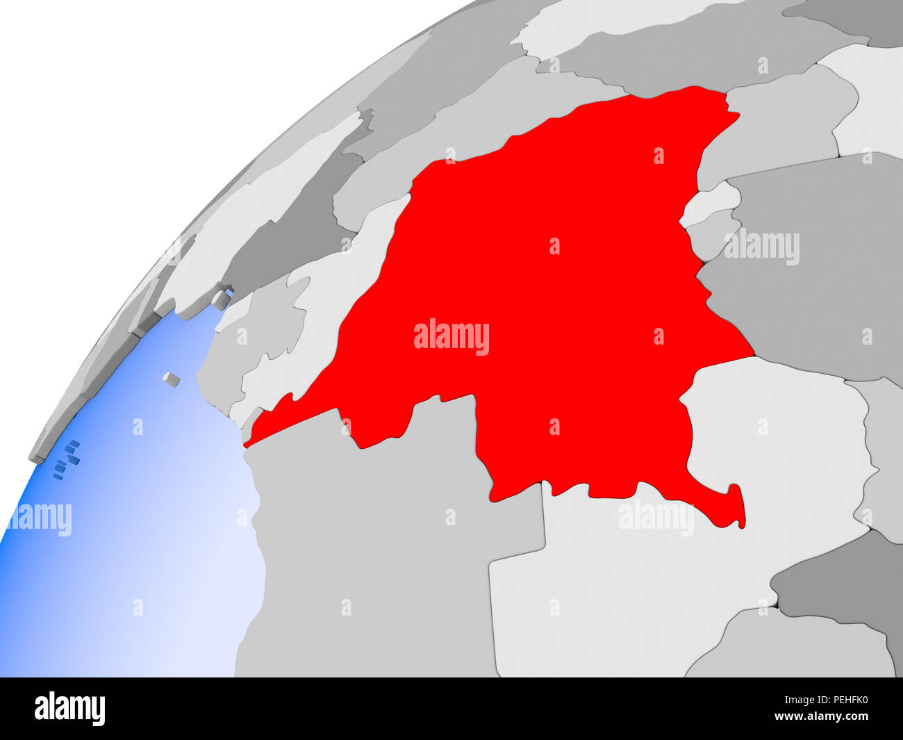 Democratic Republic of Congo on simple political globe with visible ...