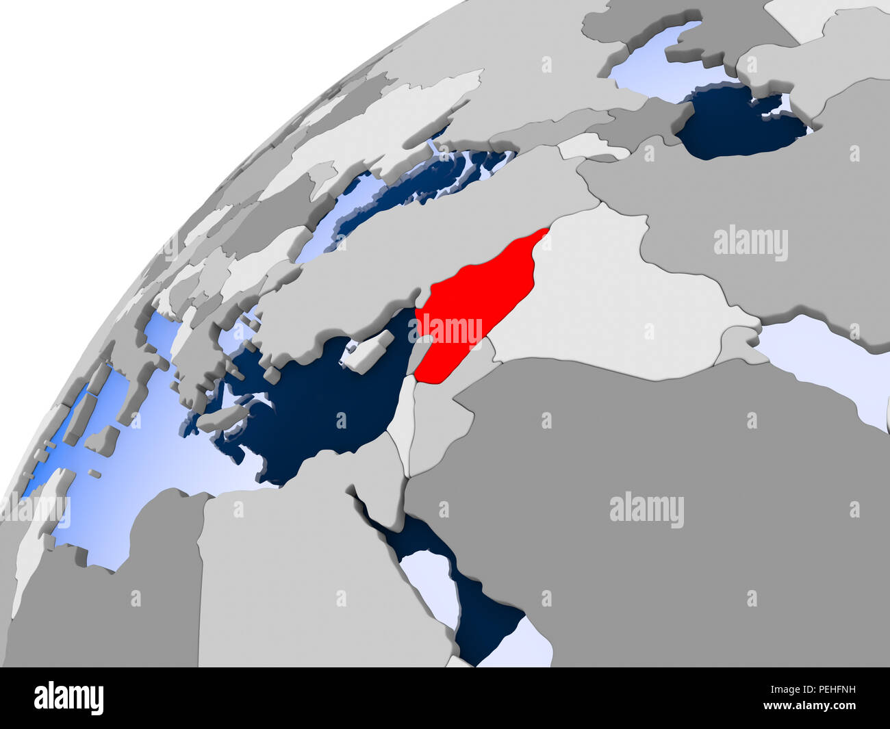Syria on simple political globe with visible country borders and ...