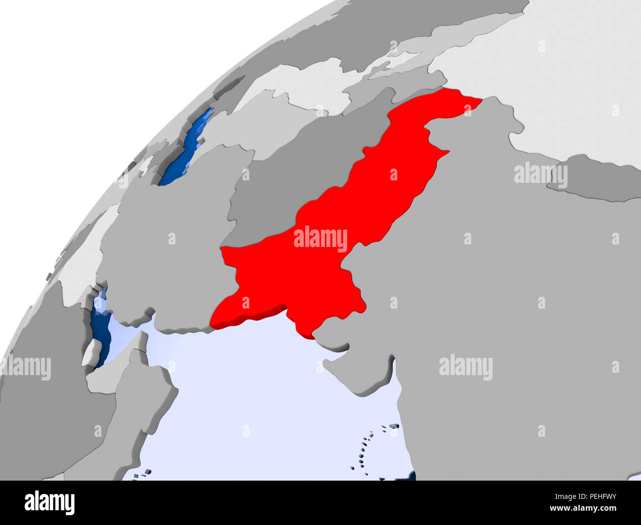 Pakistan on simple political globe with visible country borders and ...