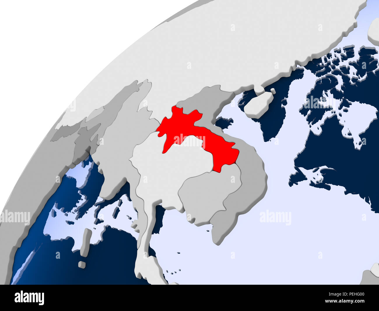 Laos on simple political globe with visible country borders and ...
