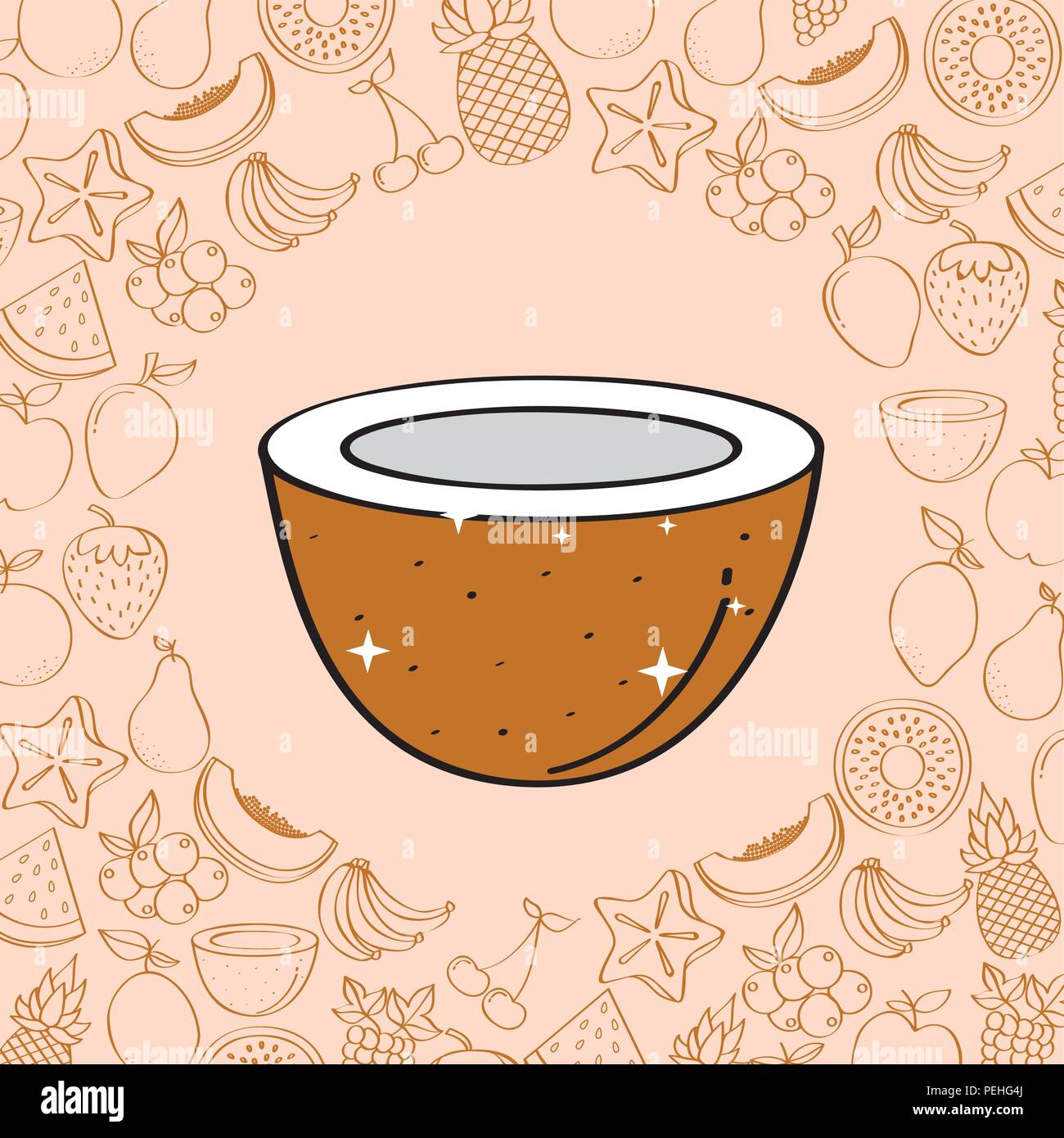 coconut fruits nutrition background pattern drawing color Stock Vector ...