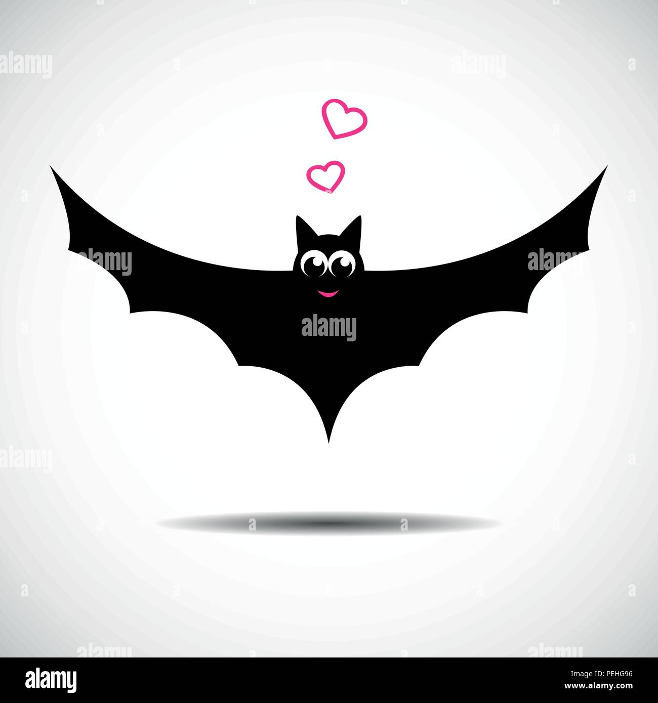cute flying bat with big eyes on white background Silhouette vector ...