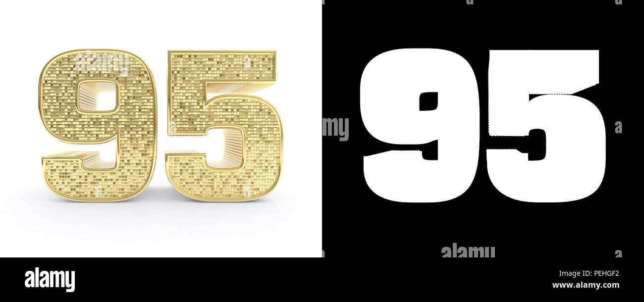 Golden number ninety five (number 95) on white background with drop ...