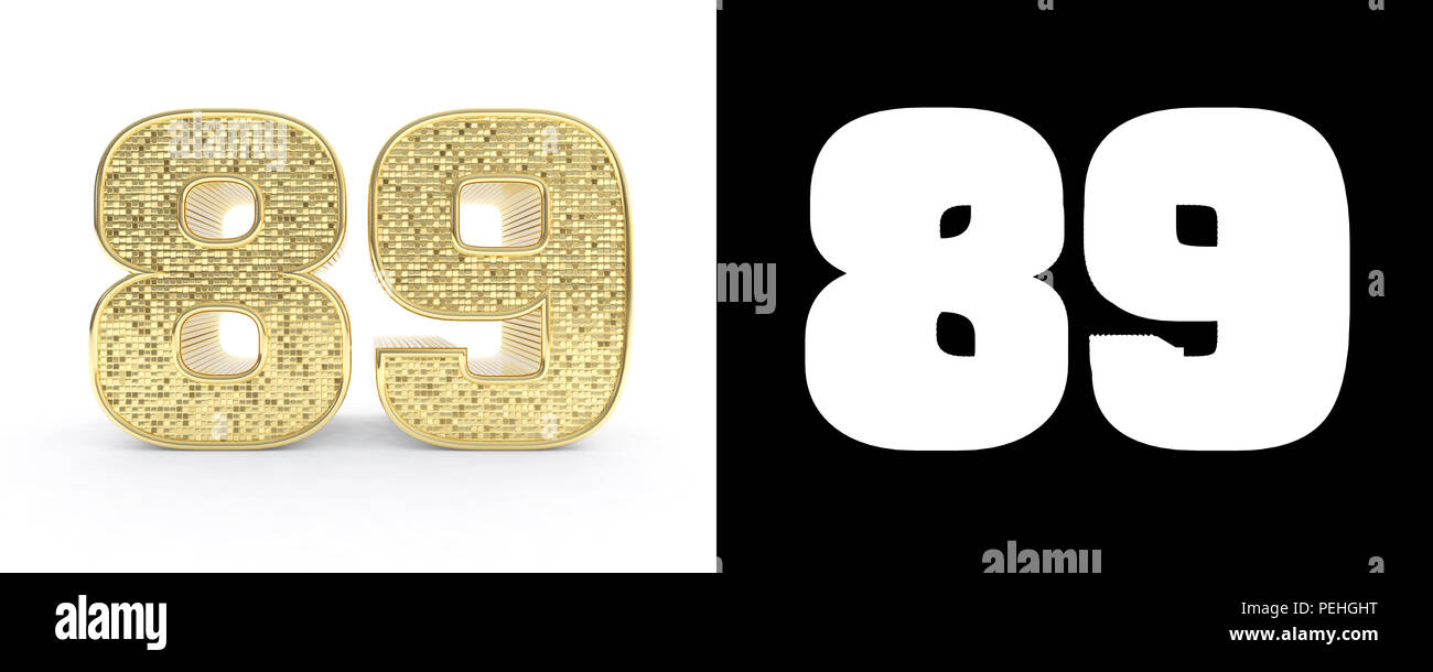 Golden number eighty nine (number 89) on white background with drop ...