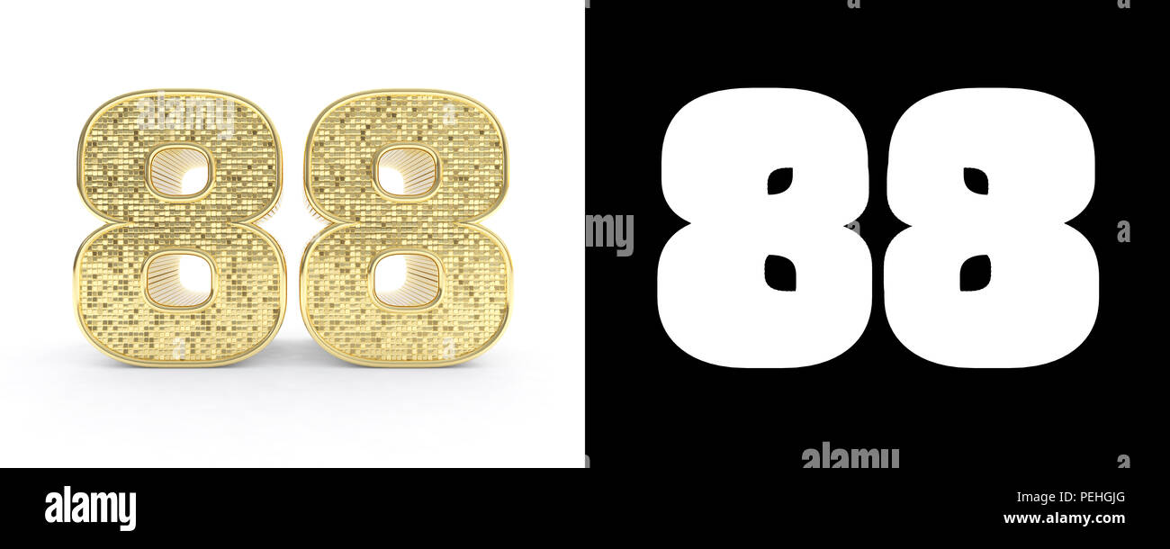Golden number eighty eight (number 88) on white background with drop ...