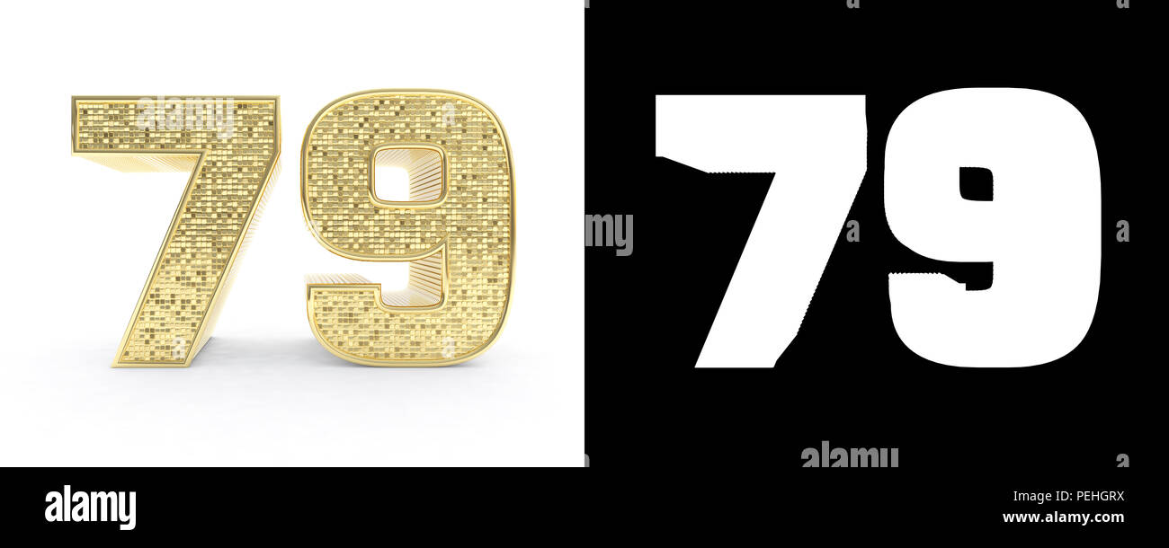Golden number seventy nine (number 79) on white background with drop ...