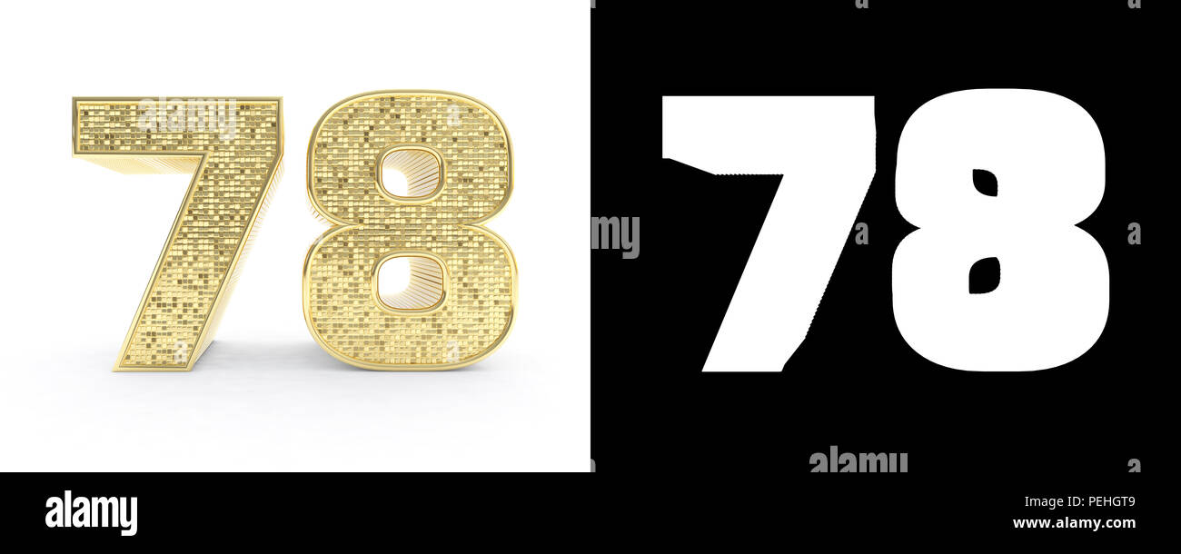 Golden number seventy eight (number 78) on white background with drop ...