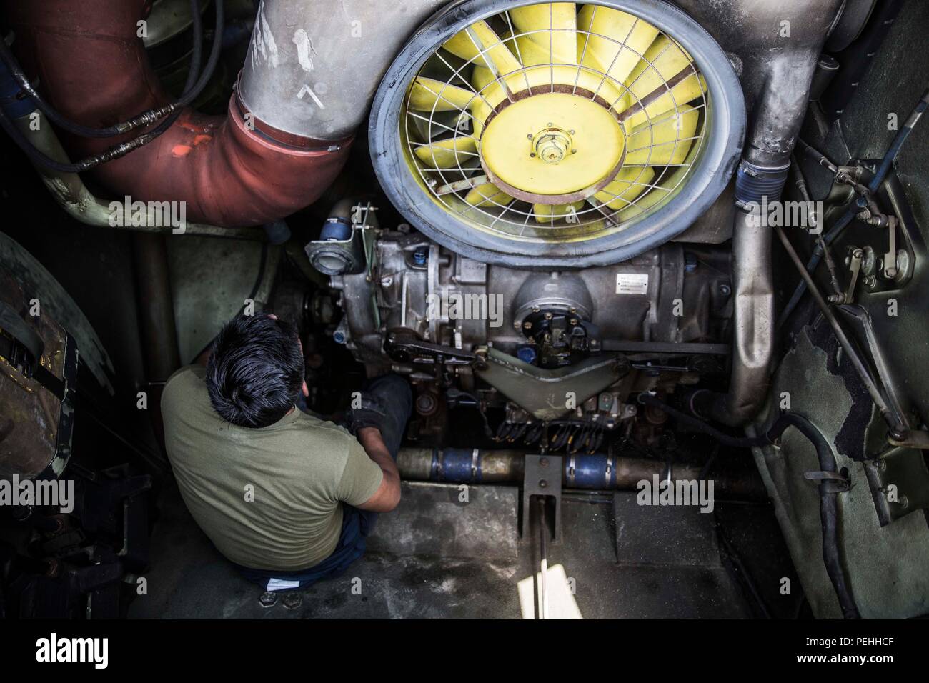 KUWAIT (Aug. 22, 2015) U.S. Marine Lance Cpl. Giovanni Carrera checks ...