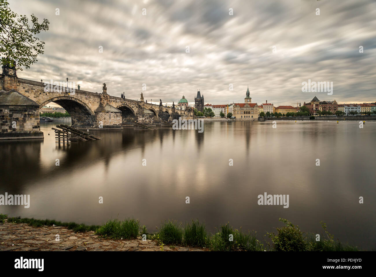 View of Charles Bridge from Kampa with long exposure, Prague Stock Photo - Alamy