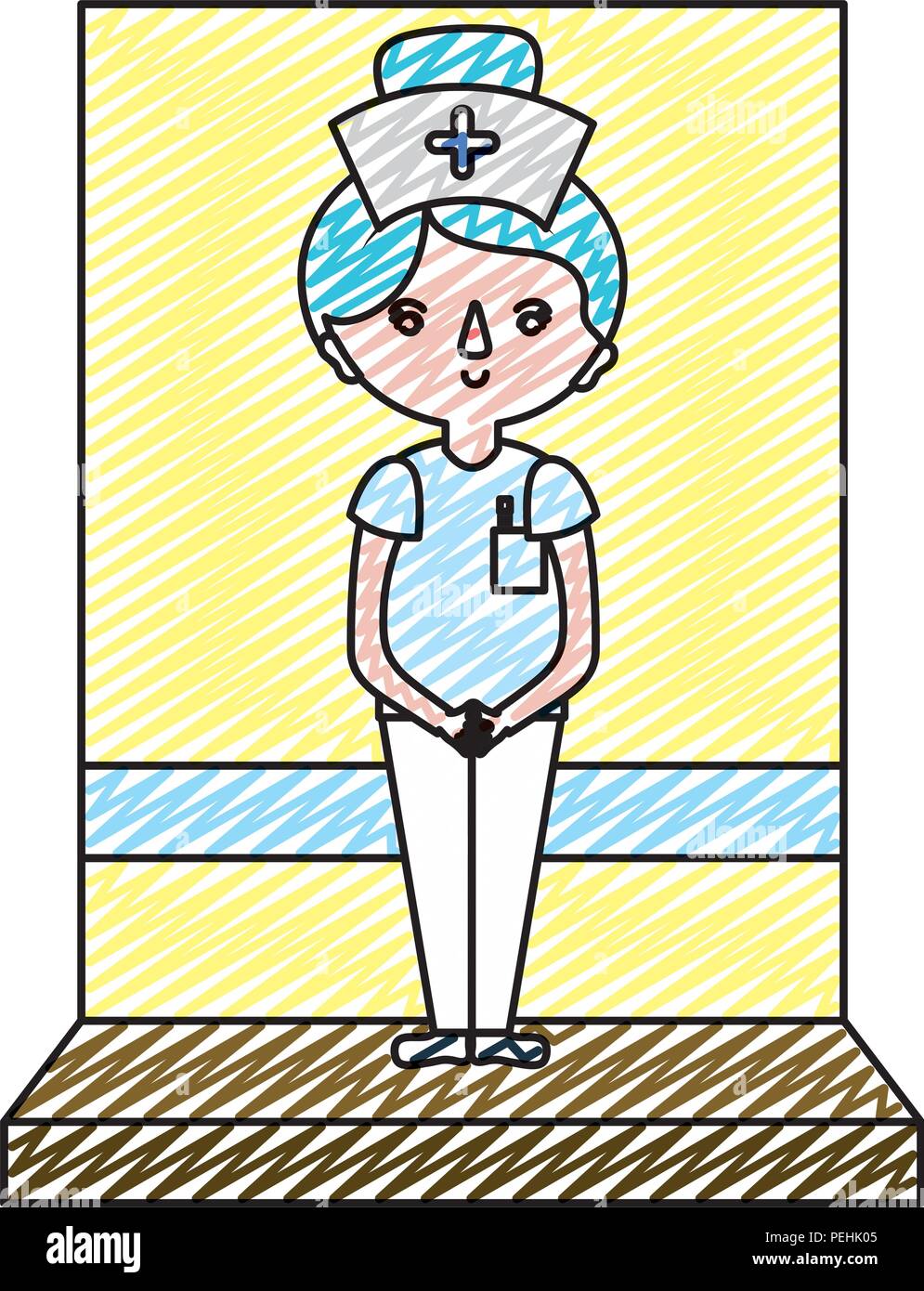doodle cute nurse with professional uniform style Stock Vector Image ...