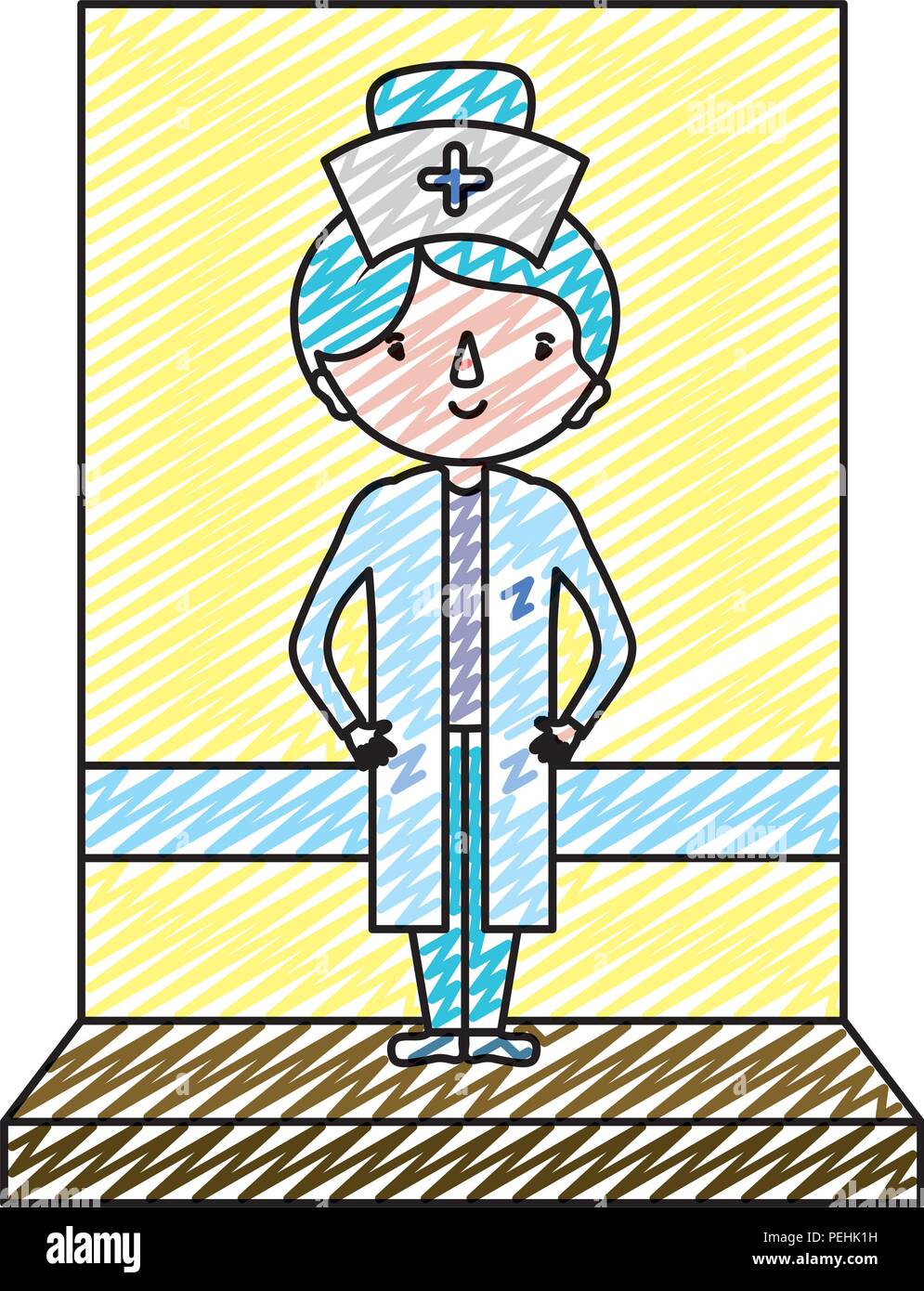 doodle cute nurse with hairstyle and professional uniform Stock Vector ...