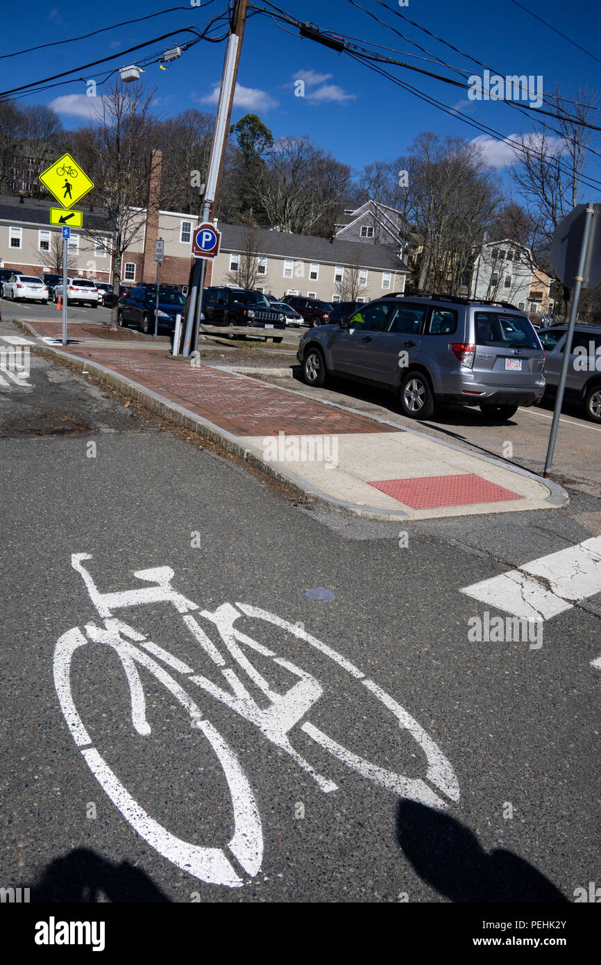 Bicycle crossing marked by icon Stock Photo - Alamy