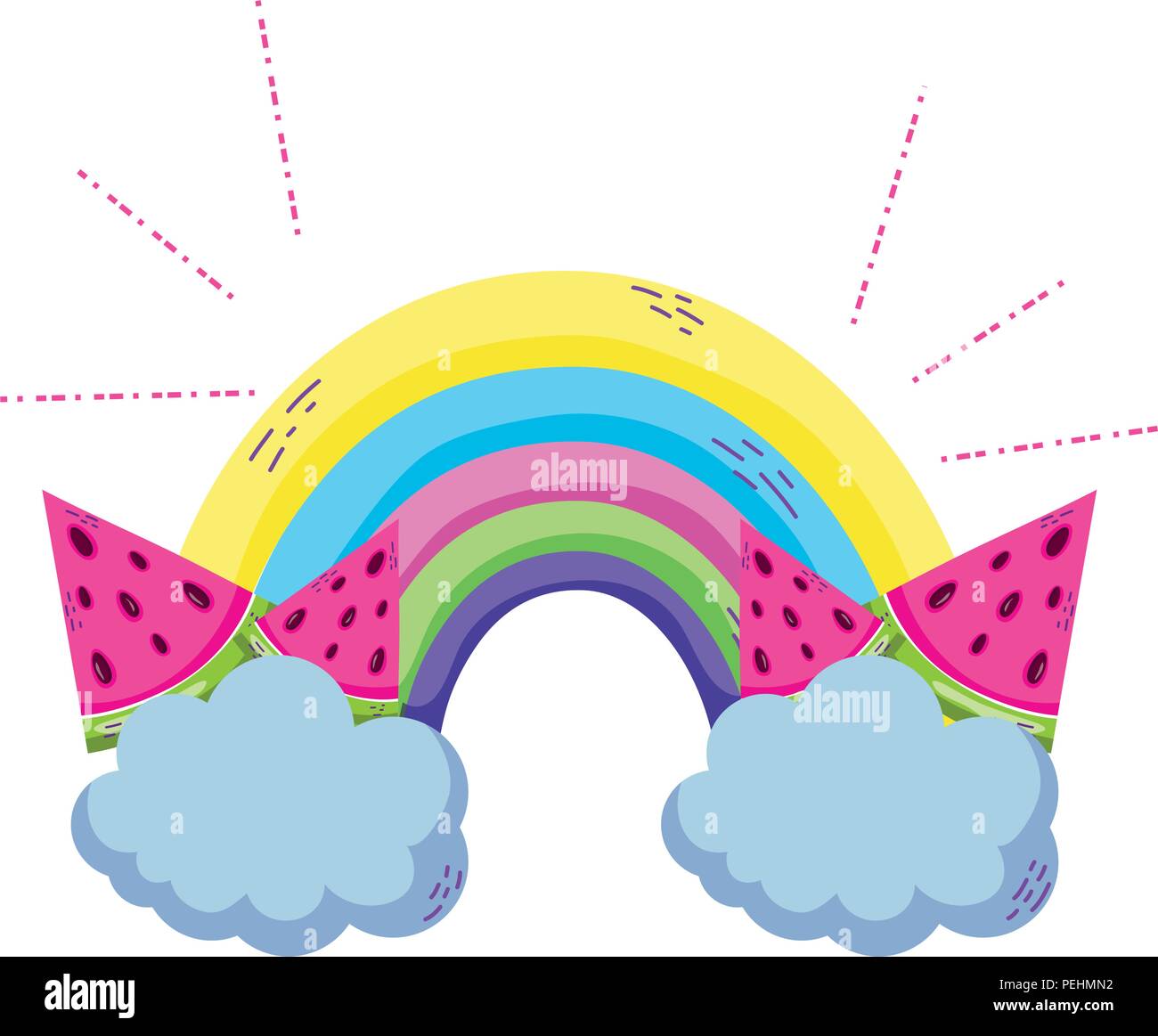 rainbow and delicious watermelons fruit with clouds Stock Vector Image ...