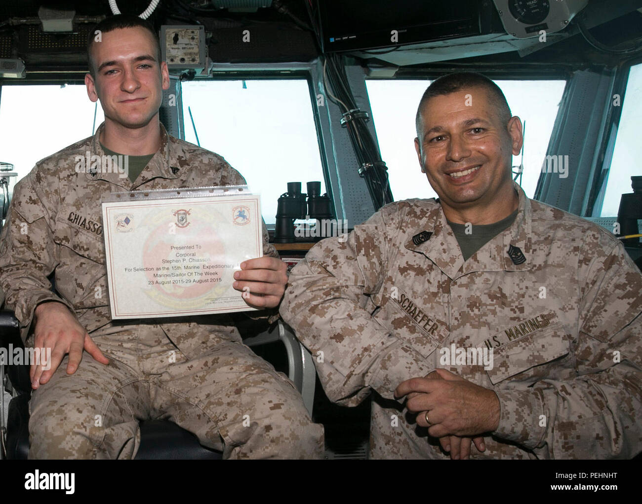 ARABIAN GULF (Aug. 28, 2015) A U.S. Marine Sgt. Maj. Douglas Schaefer ...