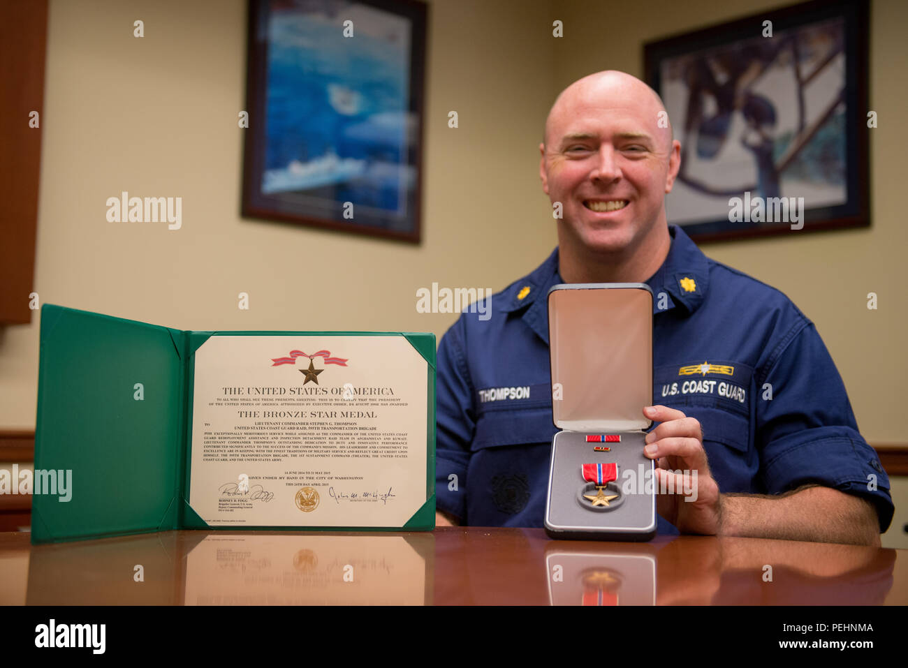 Coast Guard Lt. Cmdr. Stephen Thompson was awarded the Bronze Star at ...