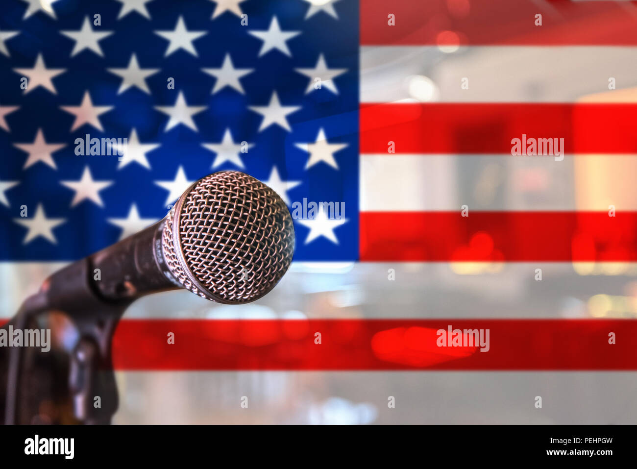 Microphone on USA flag Stock Photo - Alamy