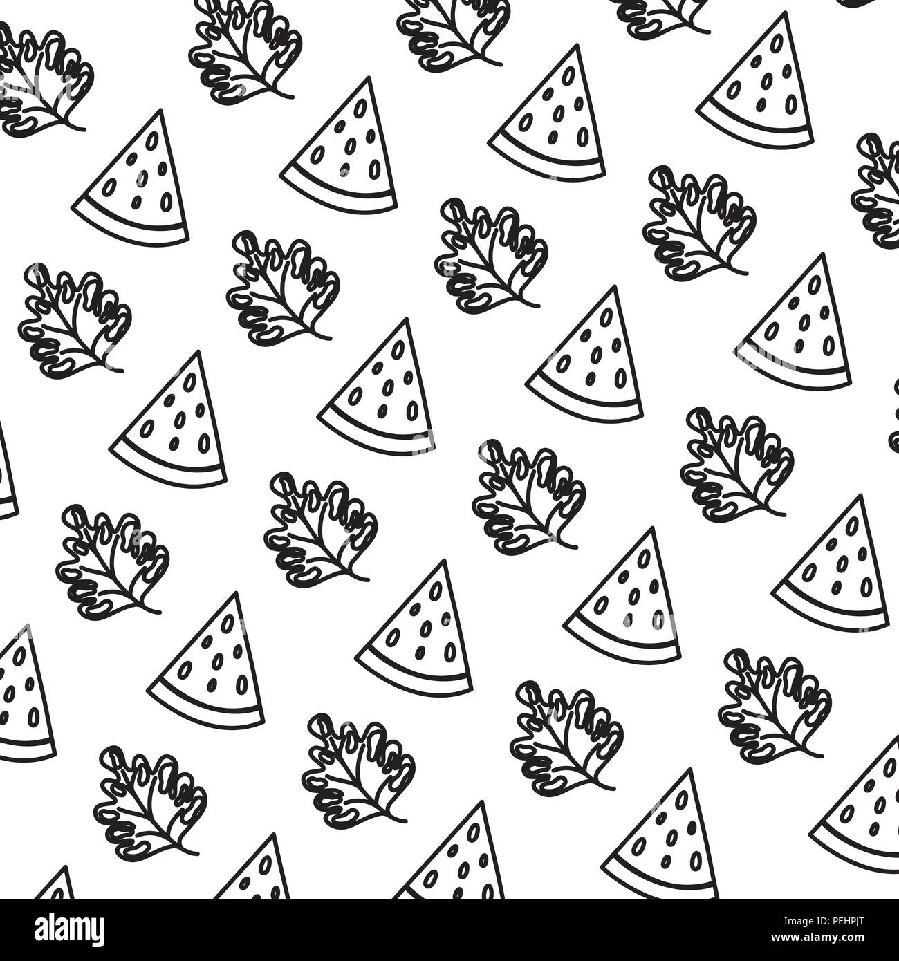 line watermelon fruit and exotic plant background Stock Vector Image ...