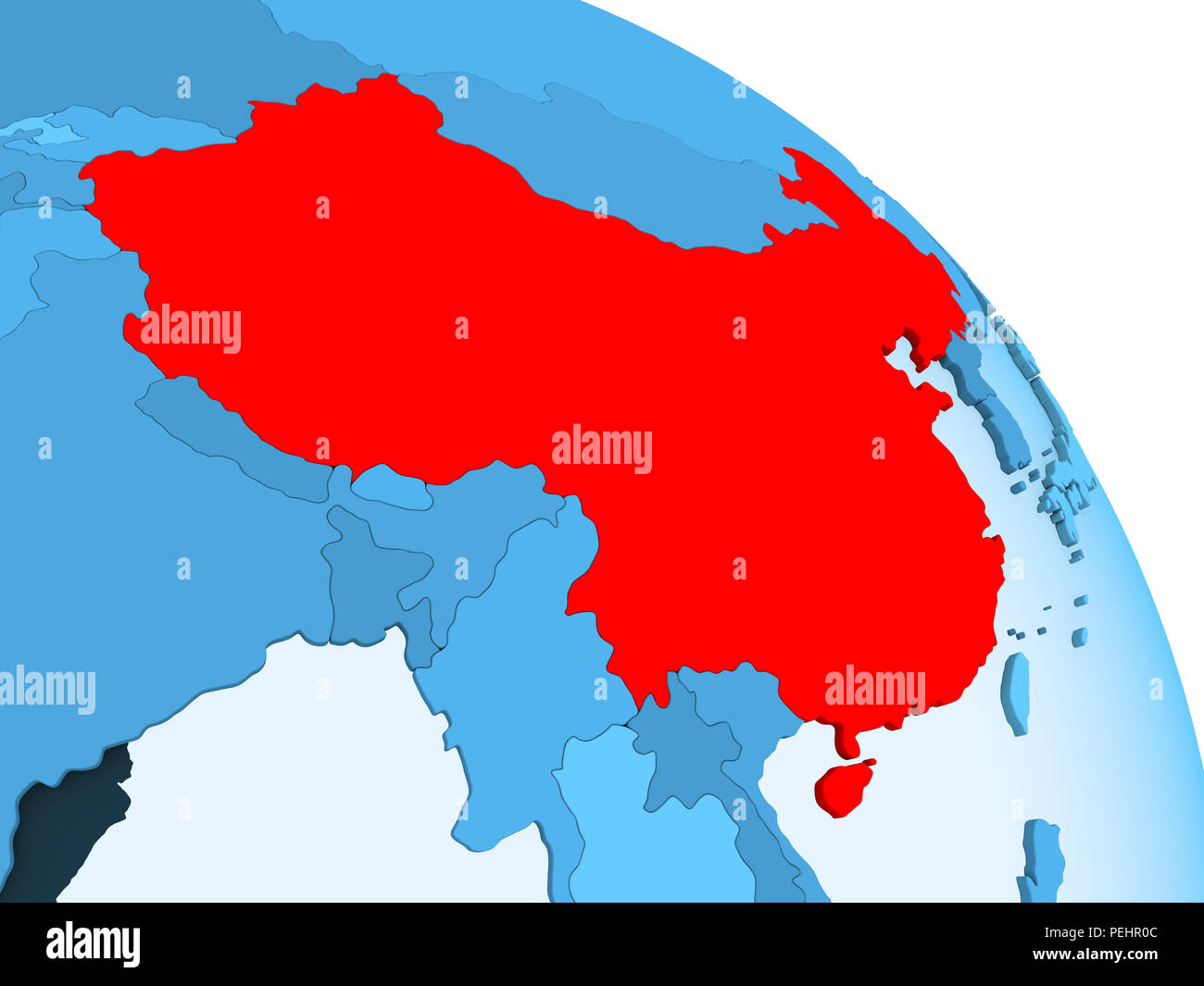 China highlighted on blue 3D model of political globe with transparent ...