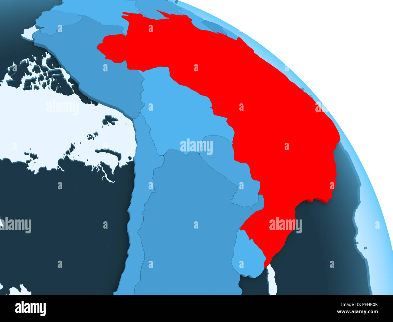 Brazil highlighted on blue 3D model of political globe with transparent ...