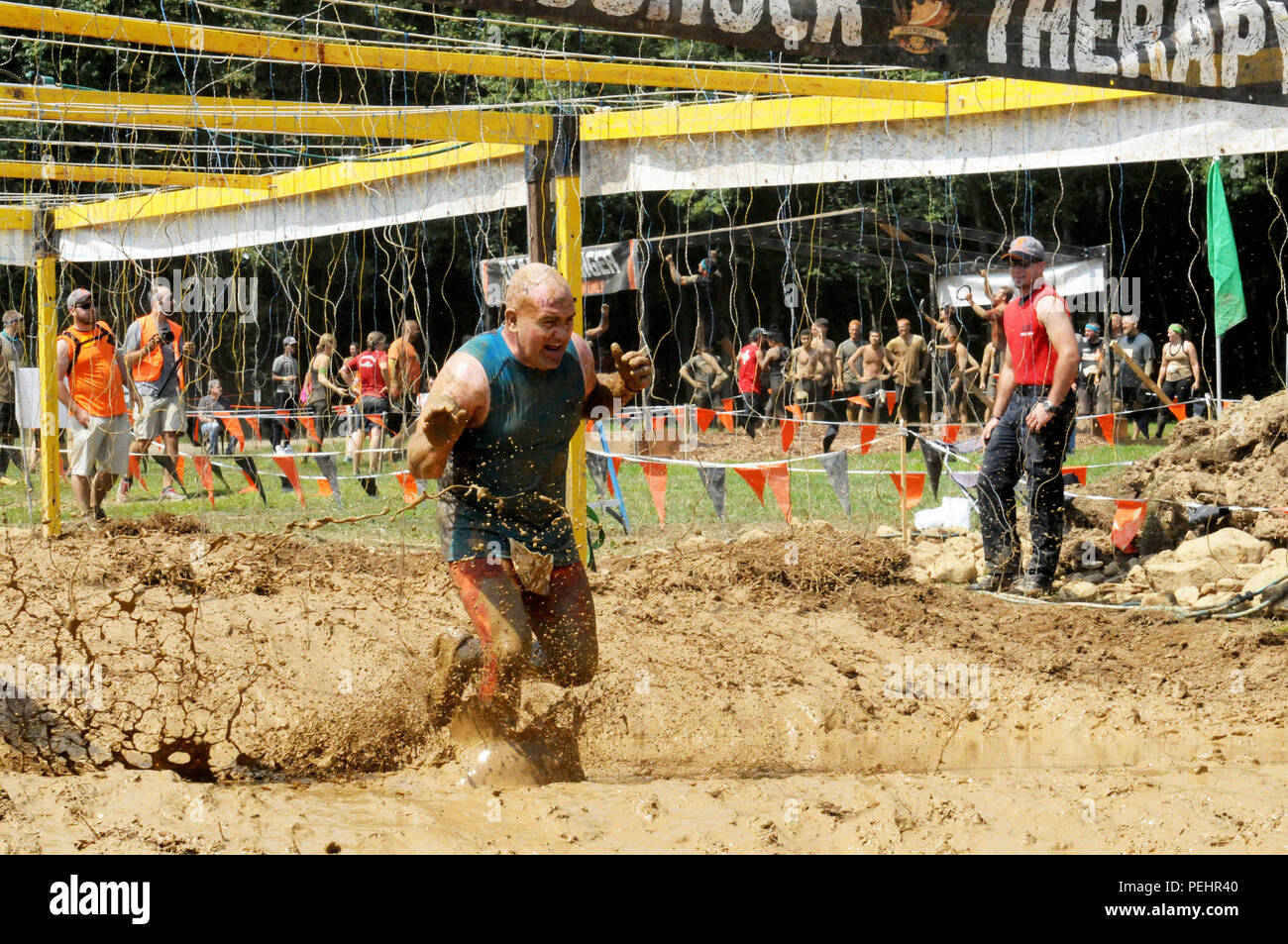 Capt. Sean Demauri gets shocked at the finish of the Tough Mudder ...