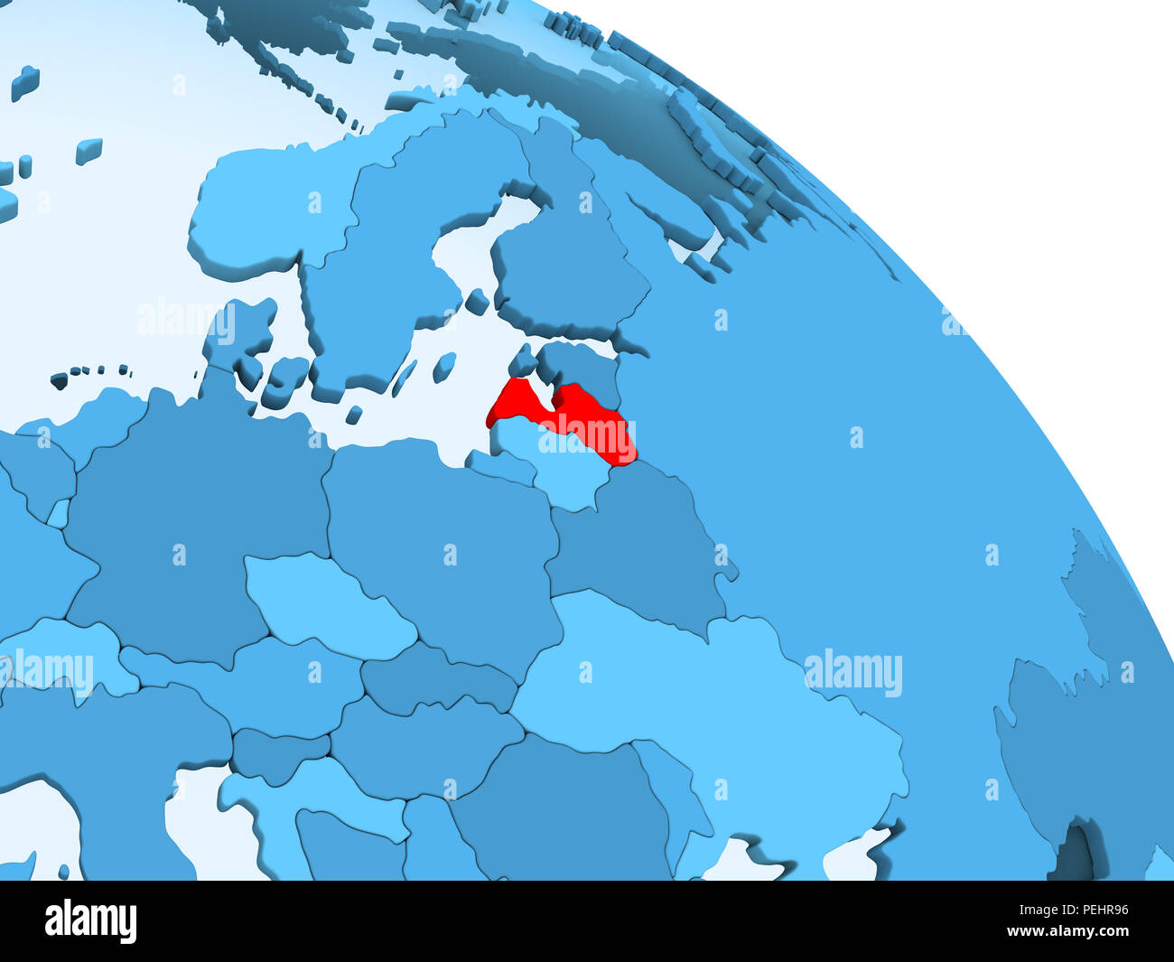 Latvia highlighted on blue 3D model of political globe with transparent ...