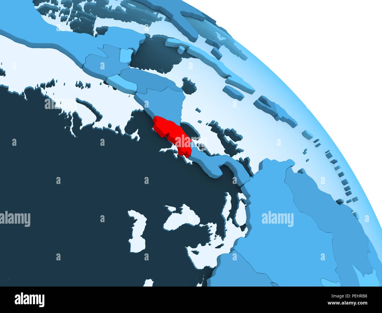 Costa Rica highlighted on blue 3D model of political globe with ...