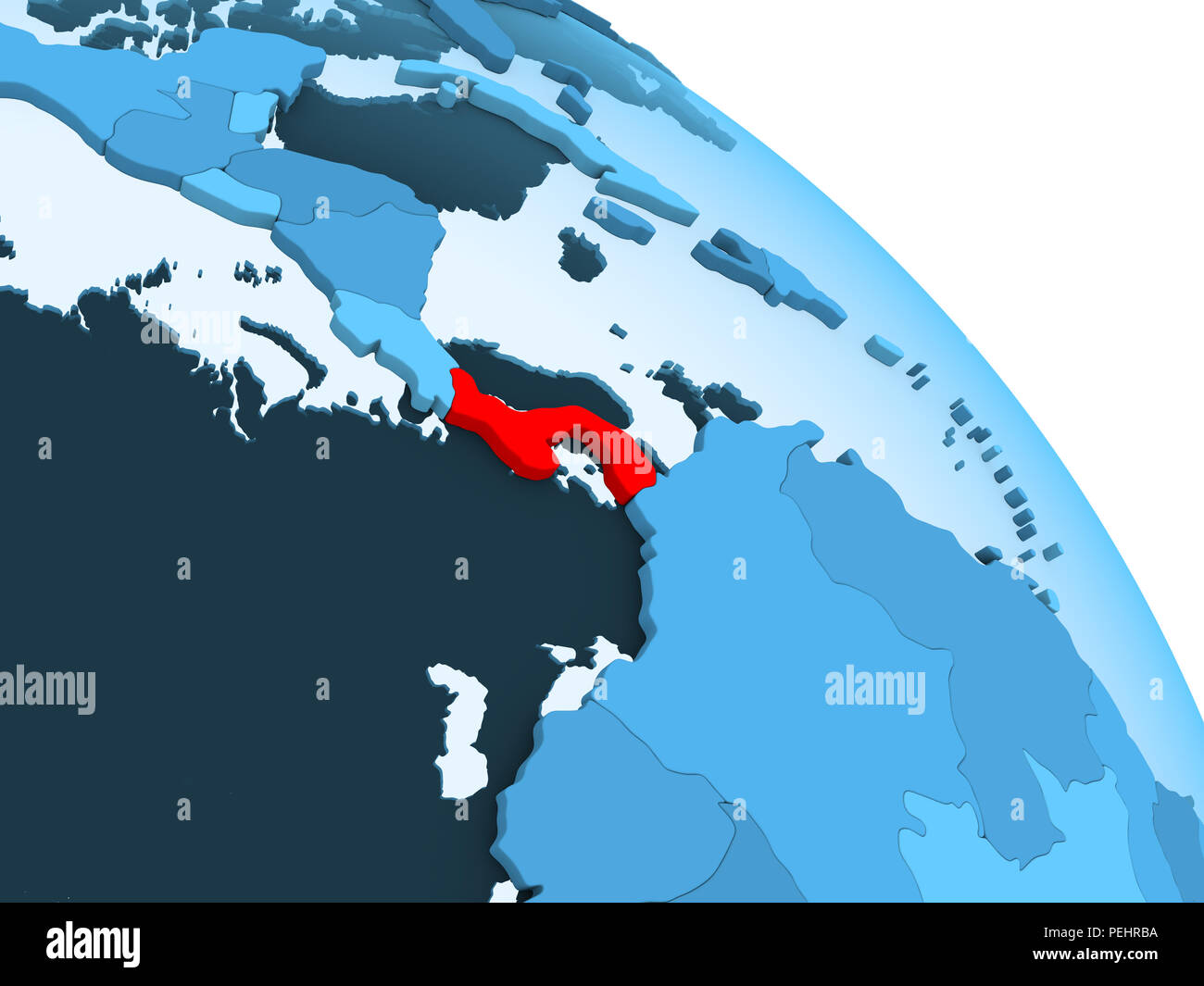 Panama highlighted on blue 3D model of political globe with transparent ...