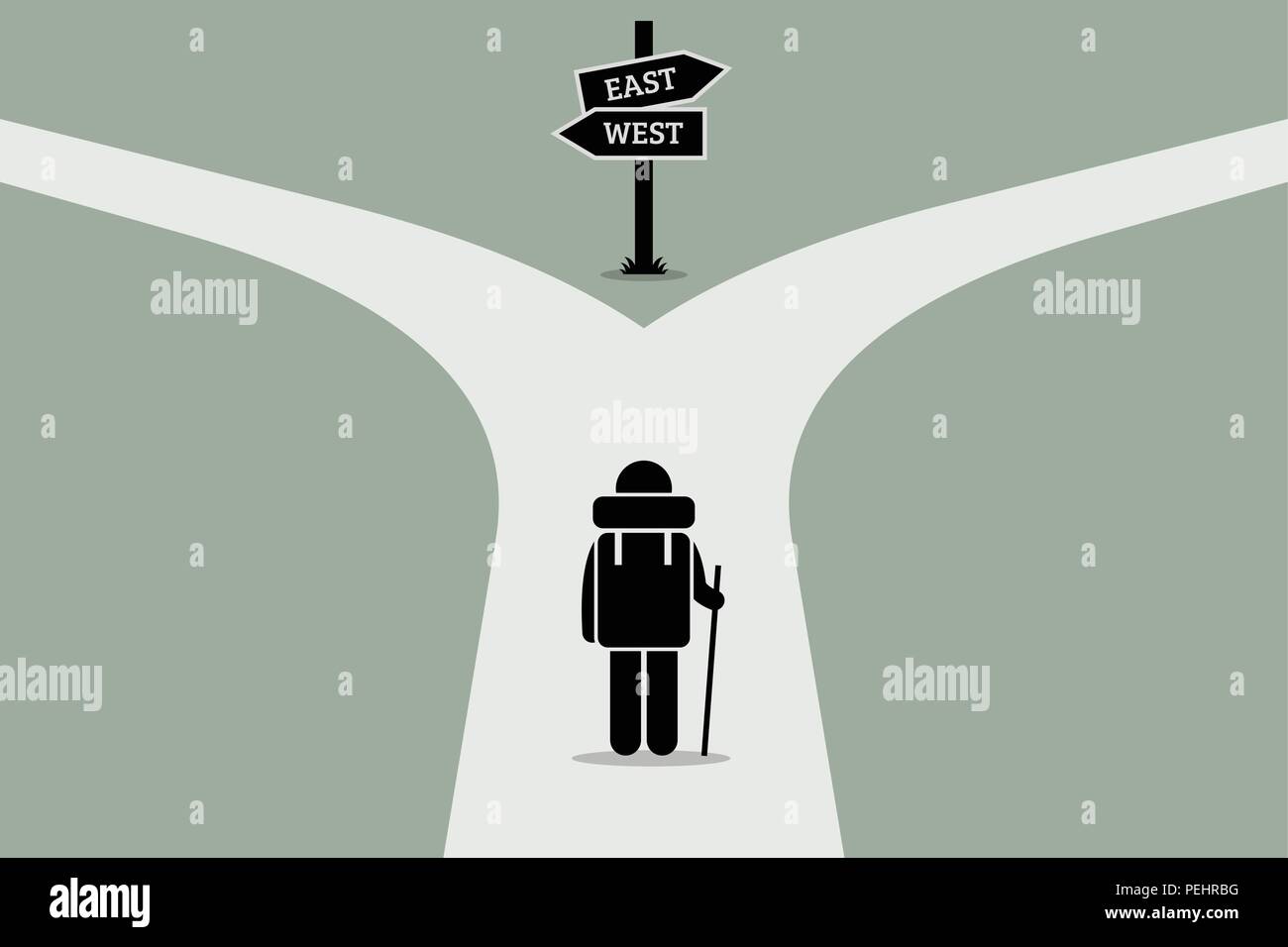 Vector artwork depicts junction of life, decision making, and uncertain ...