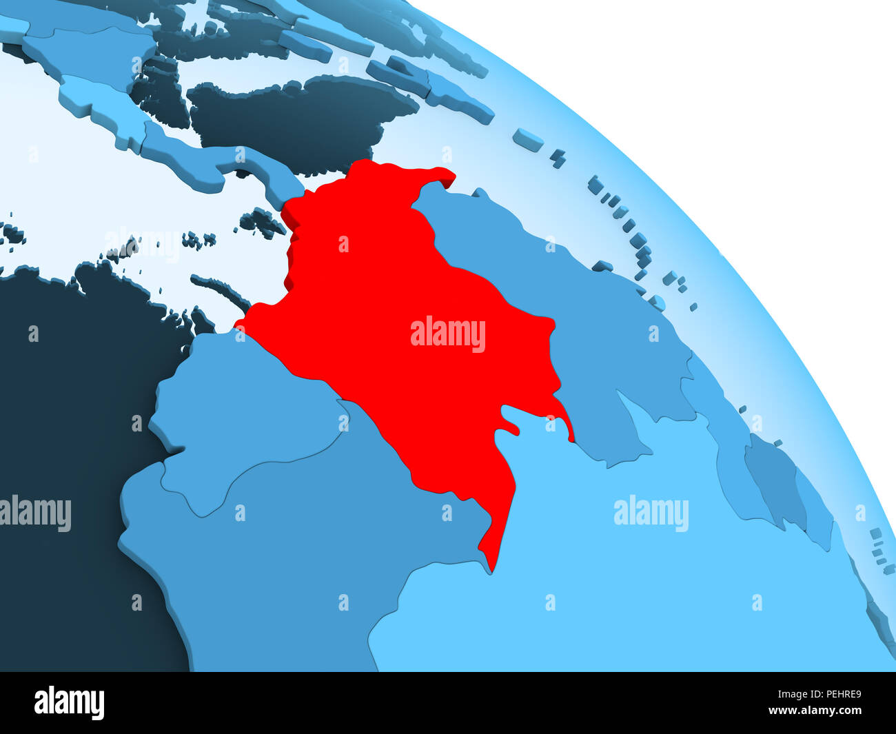 Colombia highlighted on blue 3D model of political globe with ...