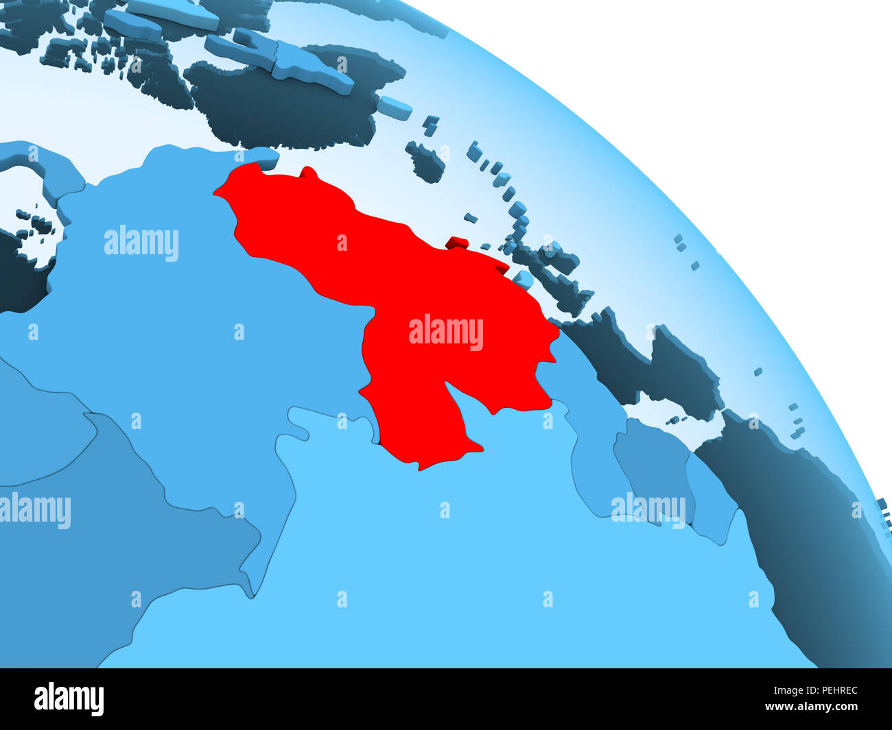 Venezuela highlighted on blue 3D model of political globe with ...