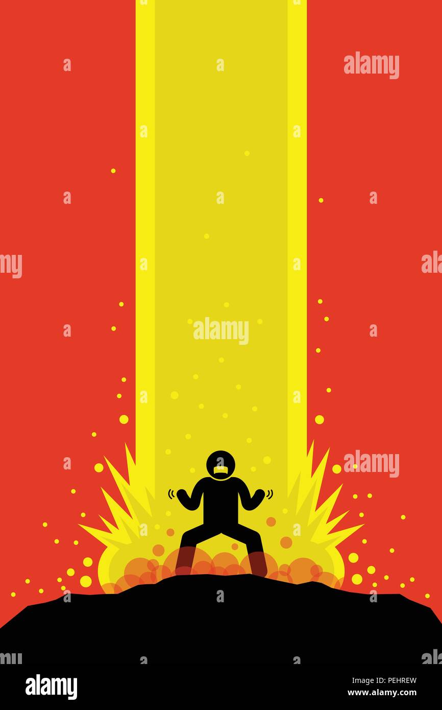 Superhero superhuman charging up his super power energy that explode up ...