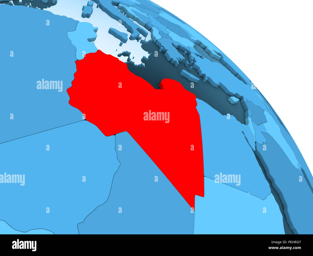 Libya highlighted on blue 3D model of political globe with transparent ...