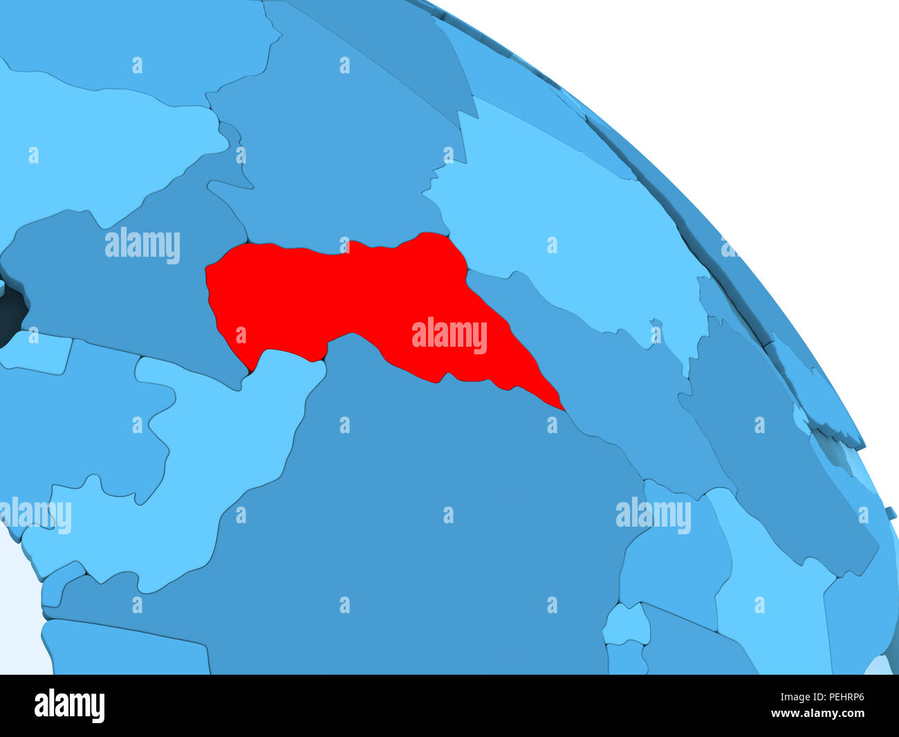 Central Africa highlighted on blue 3D model of political globe with ...